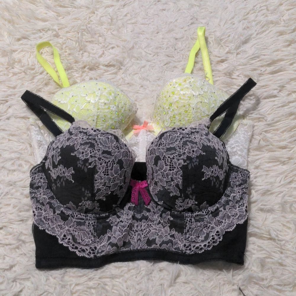 Victoria's Secret Underwire Bra Set Black And Neon Ye… - Gem